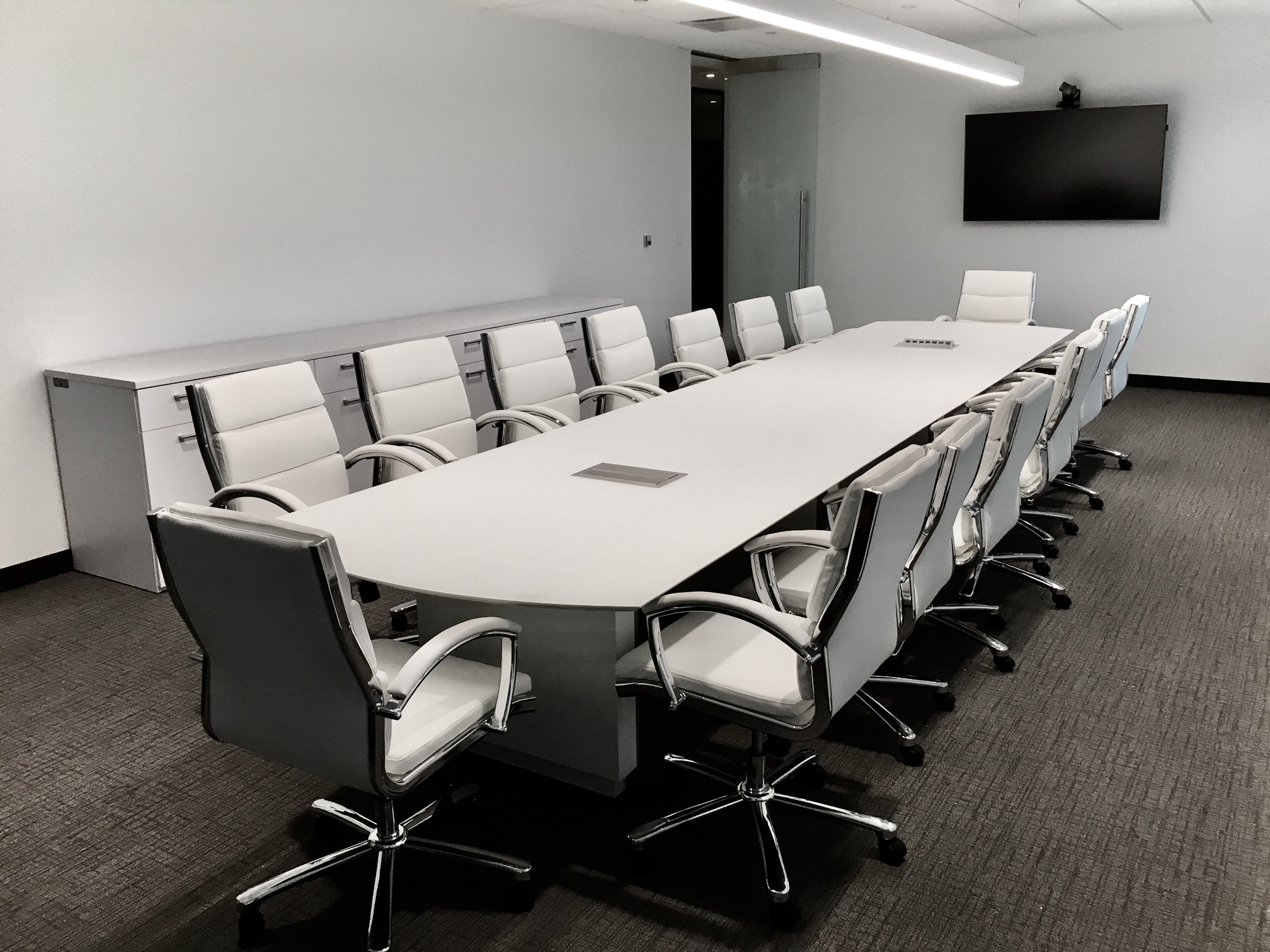 Elegant Glass Conference Table with Chrome Base